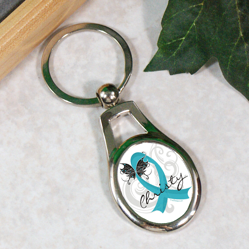 Teal Ribbon Butterfly Key Chain | MyWalkGear.com